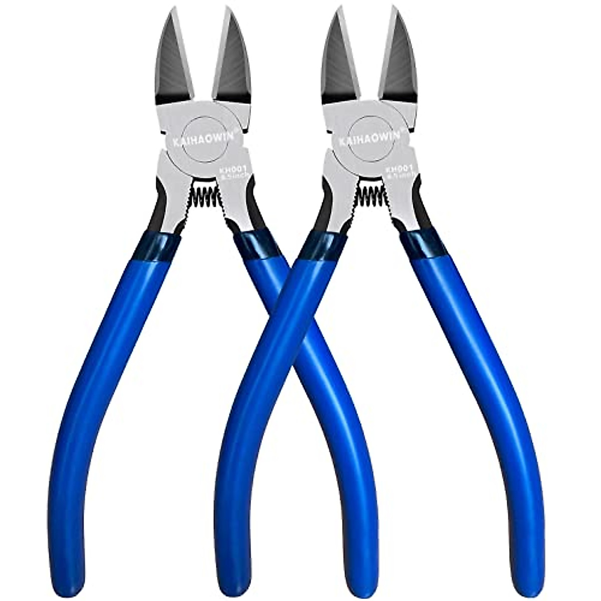 Wire Cutters 2 Pack, 6.5 inch,KAIHAOWIN Flush Cutters Diagonal Cutters Side Cutters Precision Ultra Sharp Spring Loaded Wire Snips Clippers Dikes Cutting Pliers Small for Crafting Jewelry Making,Blue