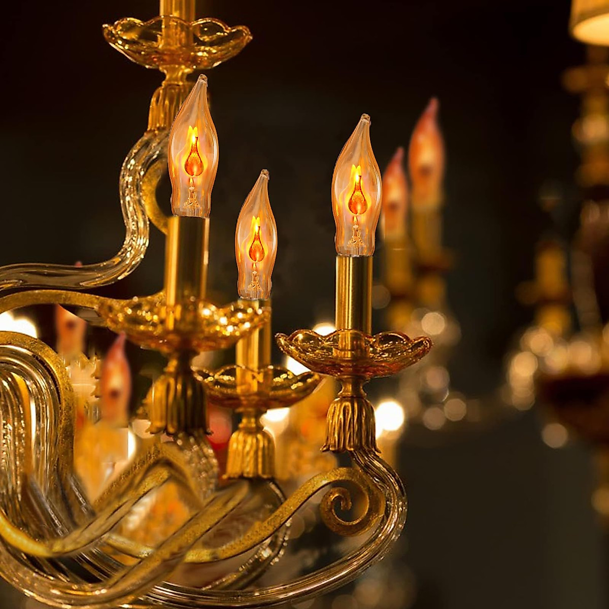 Christmas Flickering Light Bulbs 12 Pack C18 Flickering Flame Light Bulbs E12 Base Flickering Flame Bulbs 1 Watt/120 Volts for Christmas Candelabra Window Candle Lamp Christmas Replacement Bulbs