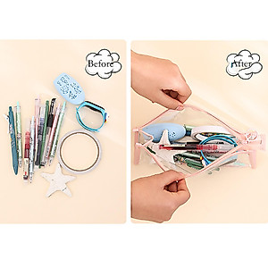 YIKANGHENG 2 Pcs Pen and Pencil Box, 8.5 Inch x 4 Inch x 2 Inch PVC Transparent Soft Pencil Bag for Pen and Marker Storage and Holiday Gifts (Pink)