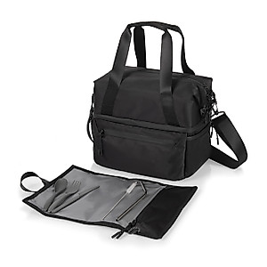 PICNIC TIME Tarana Insulated Lunch Bag made from Recycled Material, Lunch Box with Picnic Set, Upcycled Lunch Cooler Bag, (Carbon Black)