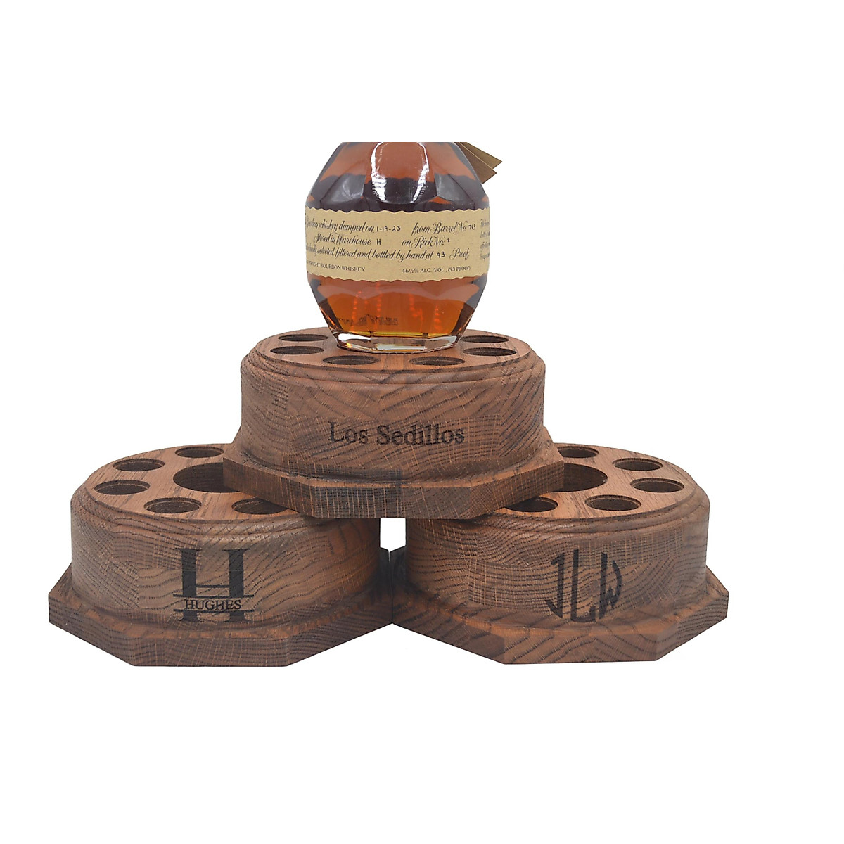 Personalized Laser Engraved Round Lighted Oak Cork Display fits Blanton's Bourbon Horse Cork Stoppers, Whiskey *Not made by or affiliated with Blanton's*
