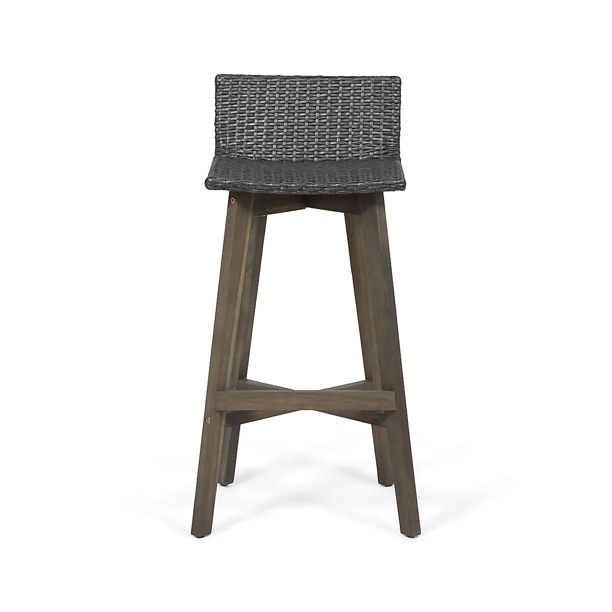 GDFStudio Outdoor Acacia Wood & Wicker Barstools (Set of 2), Gray