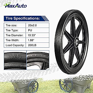 MaxAuto 20x2.0 Rim Flat Free Cart Tire Assembly for the Rubbermaid Garden Yard Cart, 2 Pack