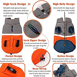 IKIPUKO Dog Winter Jacket, Reflective Dog Warm Coat Windproof Padded Doggie Coat with Pouch Dog Jacket with Harness Hole Puppy Cold Weather Coat for Small Medium Large Dogs(M)