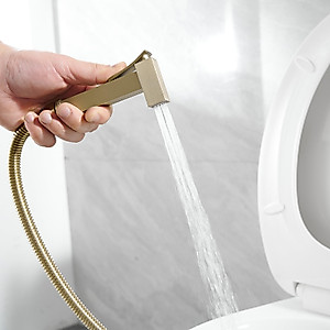 Bathfinesse Wall Mounted Bidet Sprayer Set, Warm Water Bidet Sprayer Faucet for Toilet with Hot and Cold Brass Valve, Stainless Steel Square Handheld Bidet Attachment Set, Brushed Gold