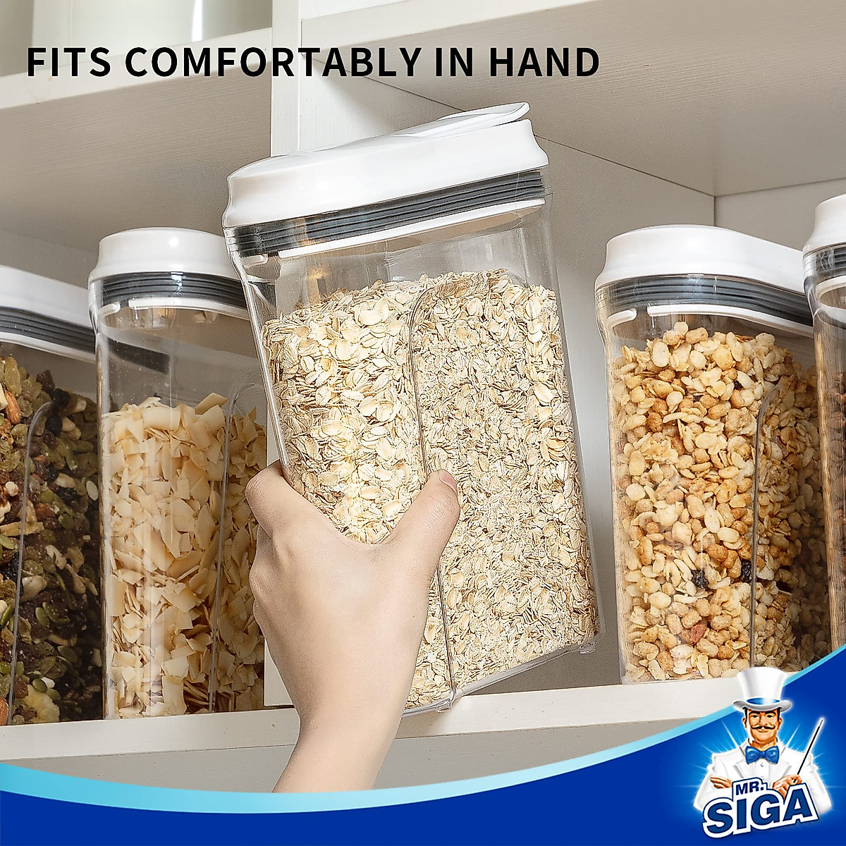 MR.SIGA 2 Pack Airtight Cereal Dispenser Set, Cereal Containers Storage Dispenser, BPA Free, 1.6 L / 1.69 qt, Large, White
