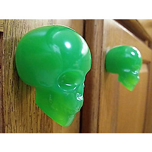 Green Skull Cabinet Knobs/Drawer Knobs (Black Light Activated) (Set of 2)