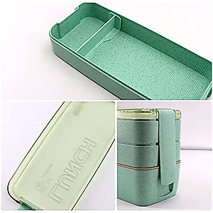 Meltset Bento Boxes Lunch Box for Kids Adults with Insulation Bags, Spoon and Fork, Stackable Meal Prep Container, Japanese Bento Lunch Box 3-In-1 Compartment Leak-proof Layered Lunch Box