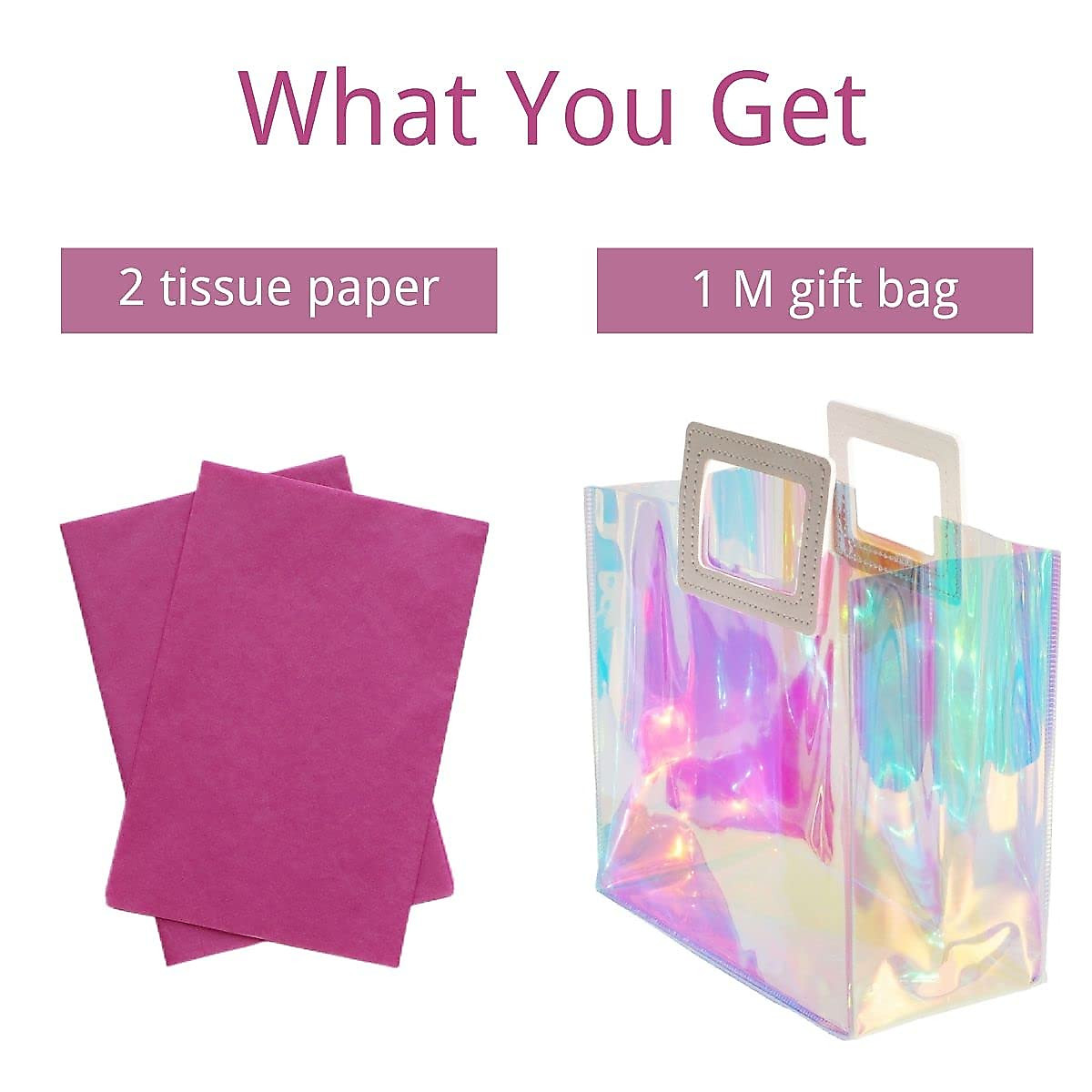 VUOJUR 11'' Holographic Medium Gift Bag with Tissue Paper Reusable Birthday Gift Bag for Women Girls Iridescent Bachelorette Wedding Bridal Bridesmaid Tote Gift Bag (Pack of 1, M Orchid)