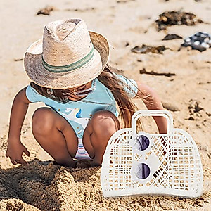JBB Girls Jelly Bag Plastic Gift Basket Boys Beach Tote Bag Toddler Purse Kids Easter Basket with Round Flower Sunglasses Green