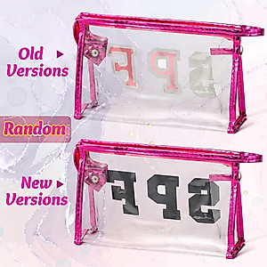 AsodSway Preppy Patch SPF Clear Cosmetic Bag SPF Varsity Letter Toiletry Bag Waterproof PVC Cosmetic Case Multi-Function Zippered Pouch Makeup Bag for Beach Pool, Pencil Case Pen Pouch(Rose Red)