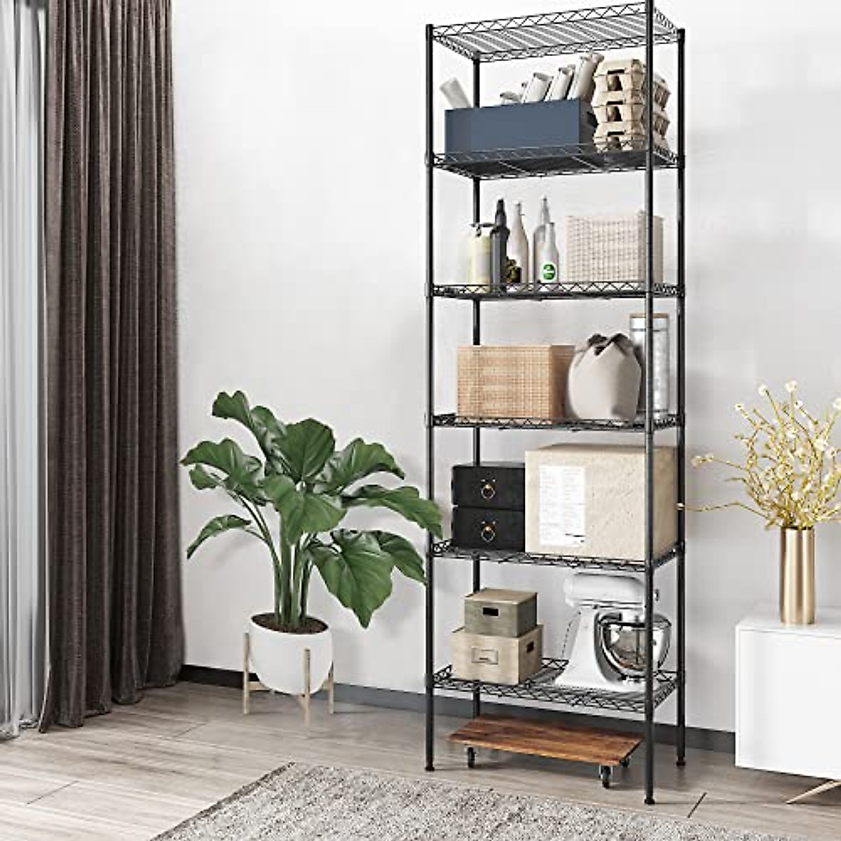 Himimi 6-Tier Wire Shelving Unit, Free Standing Shelf, Metal Storage Shelves, Heavy Duty Organizer Rack for Garage, Kitchen, Living Room, Bathroom, 21.26L x 11.42W x 62.99H, Black