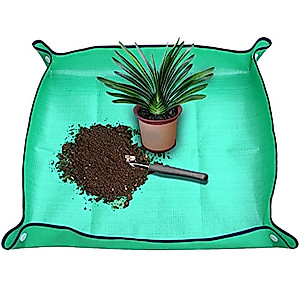 SisBroo Waterproof Plant Repotting Mat Indoor Gardening Mat, Foldable Indoor Plants Succulent Potting Mat Indoor Plant Mat Portable Garden Mat-26.8" x 26.8"(Green)