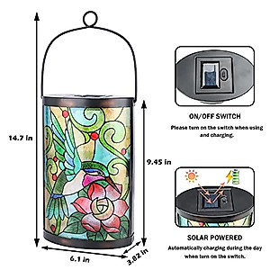 Afirst Hanging Solar Lantern - Decorative Outdoor Glass Solar Hummingbird Lights Waterproof LED Tabletop Lamp for Garden Yard Patio Decor