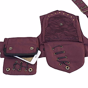 KPYWZER Waist Bag for Women Fanny Pack Renaissance Faire Festival Lace Chest Pack Hip Bum Bag with Adjustable Belt Travel Outdoors Maroon