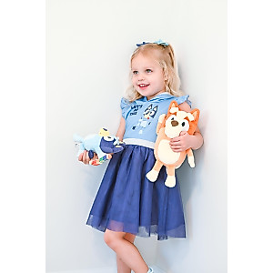 Bluey Little Girls Mesh Cosplay Short Sleeve Dress Blue 5