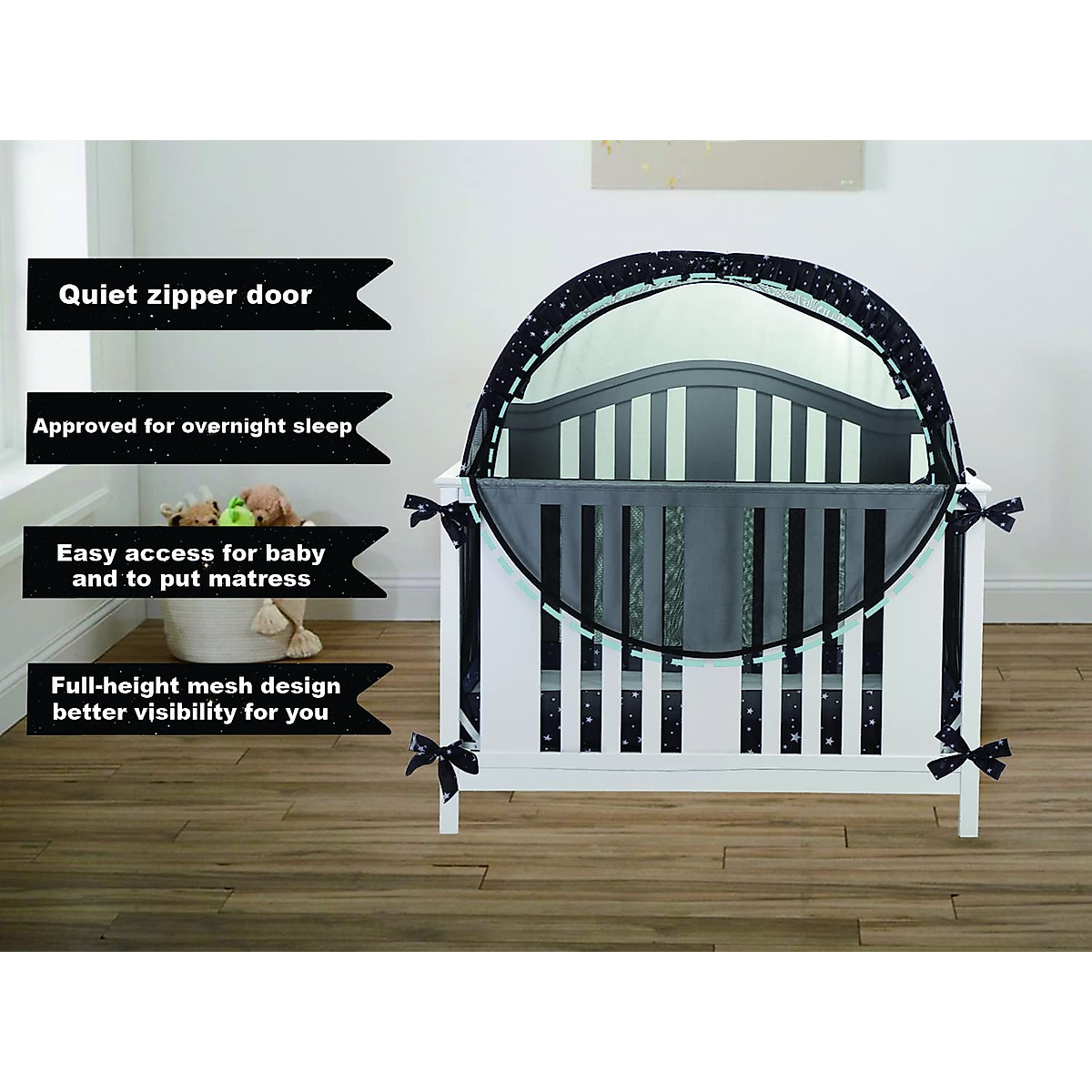 JOINSI Baby Safety Crib Tent - Crib Canopy to Keep Infant from Climbing Out, Pop Up Mesh Net with Organizer