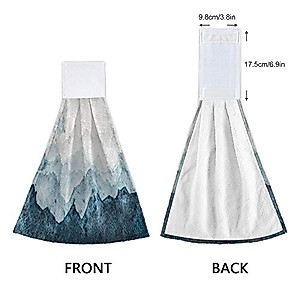 2 Pieces Blue Watercolor Mountains Kitchen Dish Towel with Hanging Tie, Soft Absorbent Drying & Cleaning Hand Towel with Loop for Kitchen Bathroom Mudroom Laundry Room, 12x17 in