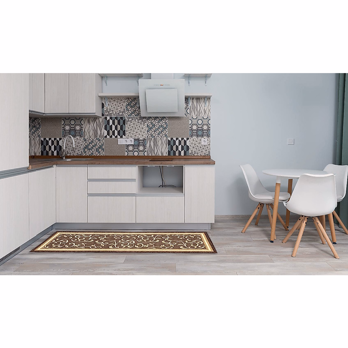 Kitchen Rug Non-Skid | Runner Mat Non-Slip Rug for Kitchen Floor with Rubber Backing Floor Mat | Low Profile (20" x 59") (1923-Brown)