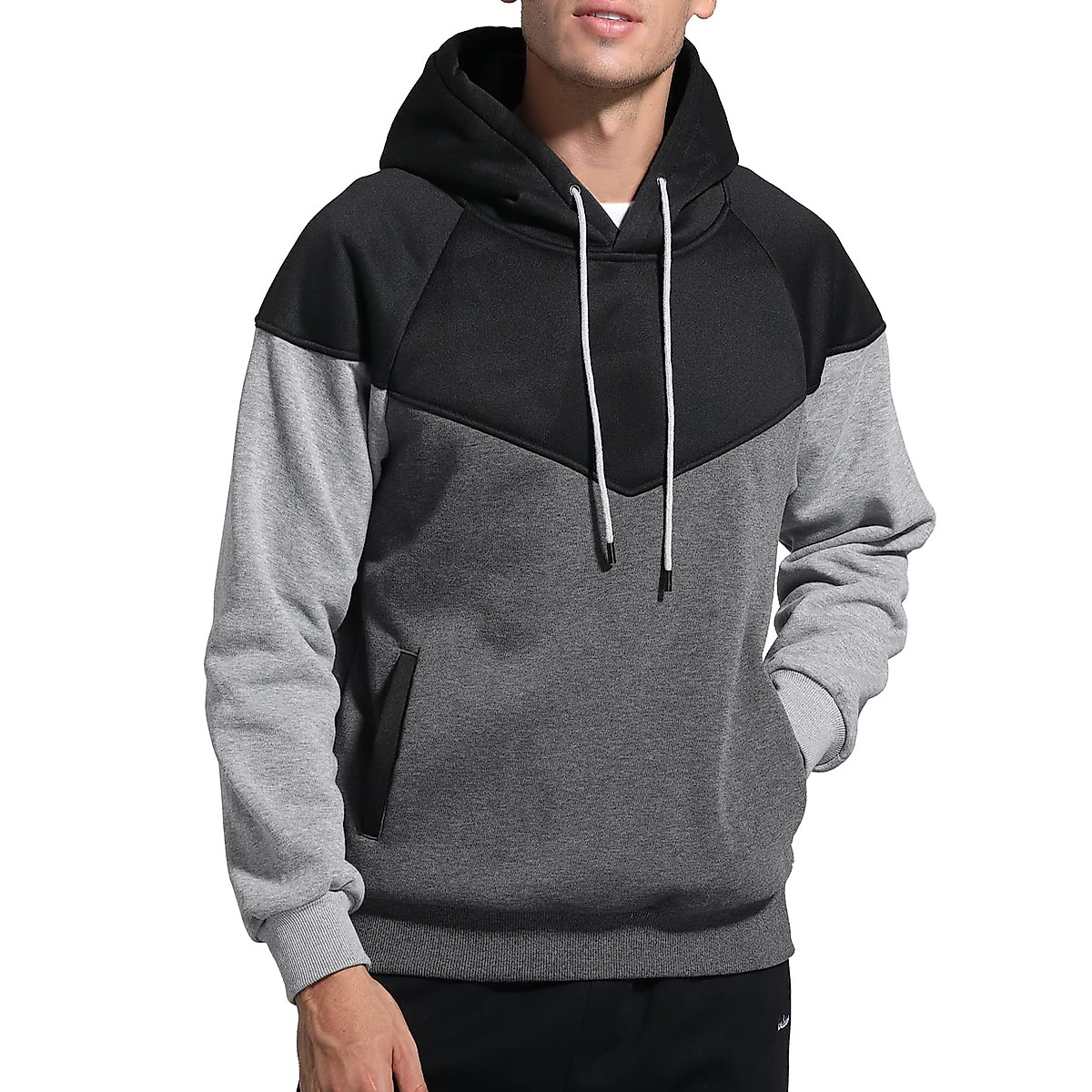 Niceif Men's Fleece Pullover Heavyweight Long Sleeve Hoodie Sweatshirt, Black Dark Grey XL