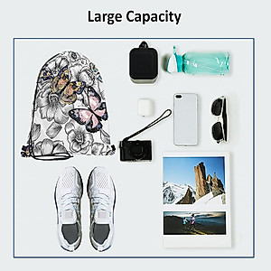 Beabes Colorful Butterflies Drawstring Bags Backpack Bag Flowers Bird Animal Beautiful Wings Magic Art Hand Painted Sport Gym Sack Drawstring Bag String Bag Yoga Bag for Men Women