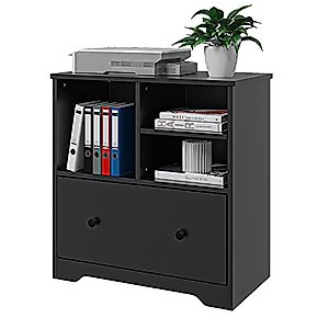 Panana Wood File Cabinet with a Big Drawer, Mobile Lateral Filing Cabinet for Home Office Storage Cabinet Organizer (Black)