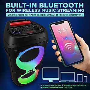 Pyle Party Speaker PPARTY26, PA System W/Double 6.5" Portable Bluetooth Speaker W/Rechargeable Battery, Modern LED Lights, Mic Recording Functions, Echo/Treble/Bass TWS/AUX/MP3/USB/MICRSD/FM