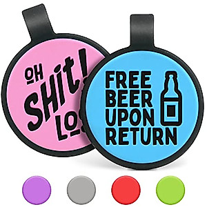 GoTags Silent Silicone Dog Tags, Beer Upon Return Funny Design, Personalized Silent Tag Engraved for Dogs and Cats, Round
