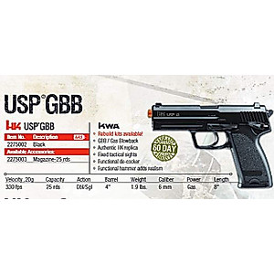 Elite Force HK Heckler & Koch USP GBB Blowback 6mm BB Pistol Airsoft Gun, Black, HK USP GBB Full Size, One Size, 2275002