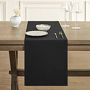 ZeeMart Basic Linen Style Table Runner, 14 x 72 Inch Black, Rustic Farmhouse Black Table Runners 72 Inches Long, Everyday Polyester Table Runner - Machine Washable & Easy Care