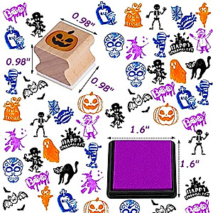 HOWAF 16pcs Halloween Stamps for Kids Crafts with Ink Pad 4pcs, Wooden Stamps for Kids Halloween DIY Scrapbooking Card Making, Halloween Party Bag Fillers for Kids Halloween Party Favor Gift