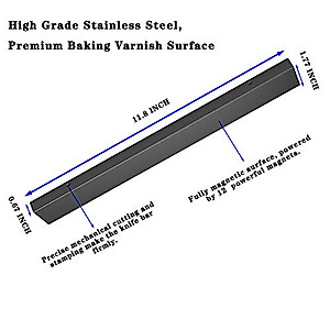 ALPHYSE Magnetic Knife Strip, Adhesive 12 Inch Stainless Steel Magnetic Knife Holder for Wall, Magnetic Knife Block, No Drill Magnetic Knife Bar, Kitchen Storage Magnetic Knife Rack, Black