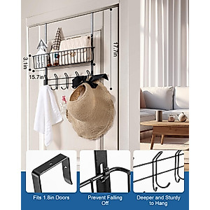 Rumara Over The Door Hanger Hooks, Behind Door Towel Rack, Organizer Hanger with 15 Racks and Basket for Barthroom, Bedroom Kitchen & Pantry, Back of Door Storage Shelf for Coat (1 Basket)