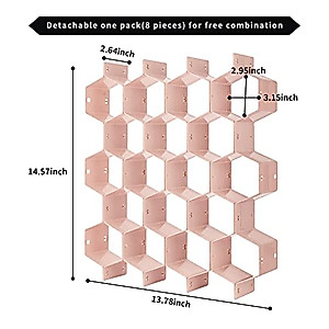 Gtouse Honeycomb Separator Adjustable Drawer Organizer Divider for Underwear, Light and Portable Dresser Drawer Organizers for Belts, Ties, Clothing, Makeup, Office Items Organizer (2 PACK, Pink)