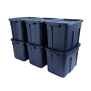 Rubbermaid ECOSense High-Top Storage Containers with Lids, 37 Gal Pack of 3 & Roughneck 18 Gallon Storage Totes, Pack of 6, Durable Stackable Storage Containers with Lids, Dark Indigo Metallic