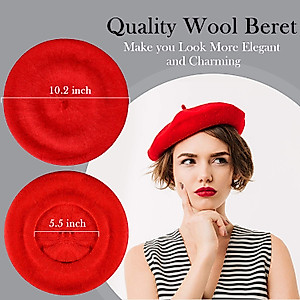 Geyoga Women Beret Hat Winter Wool Beret Hat French Beanie Beret Solid Color Beret with Skily Scarf(Black, Red, Beige, Wine Red)