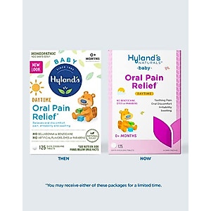 Hyland's Naturals Baby Oral Pain Relief Tablets with Chamomilla, Soothing Natural Relief of Oral Discomfort, Irritability, and Swelling, 125 Count