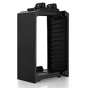 TNP Stand + Controller Charger + Game Storage Organizer - Vertical Dock Charge Charging Station for DualShock Controller, Bluray Game Case Storage Holder Tower 4-in-1 Accessories [Playstation 4]