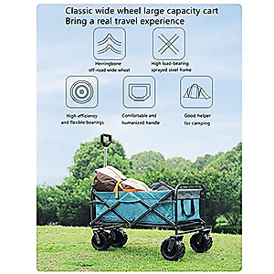 Suuim Collapsible Folding Wagon, Folding Camping Wagon,Collapsible Beach Garden Cart,Heavy Duty Utility Garden Yard Folding Cart,with Side Pocket Cup Holder
