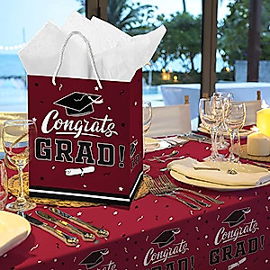 Gatherfun Graduation Gift Bag Supplies 13" Large 2022 Graduation Party Gift Bags with handles and Tissue Paper for College Senior Junior Graduates 1 Pack Maroon