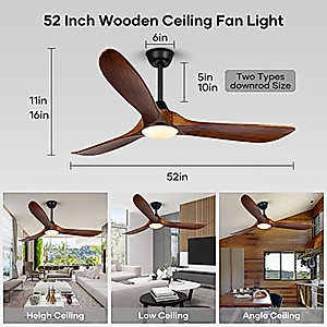 ZHUYILONG 60 Inch Ceiling Fans with Lights and Remote, LED Ceiling Fan with Light, Modern Indoor Outdoor Ceiling Fan for Patios Bedroom Living Room Kitchen Farmhouse (WY-001)