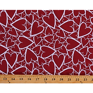 Cotton Valentines Day Hearts Holiday Love Red Cotton Fabric Print by The Yard (D379.56)