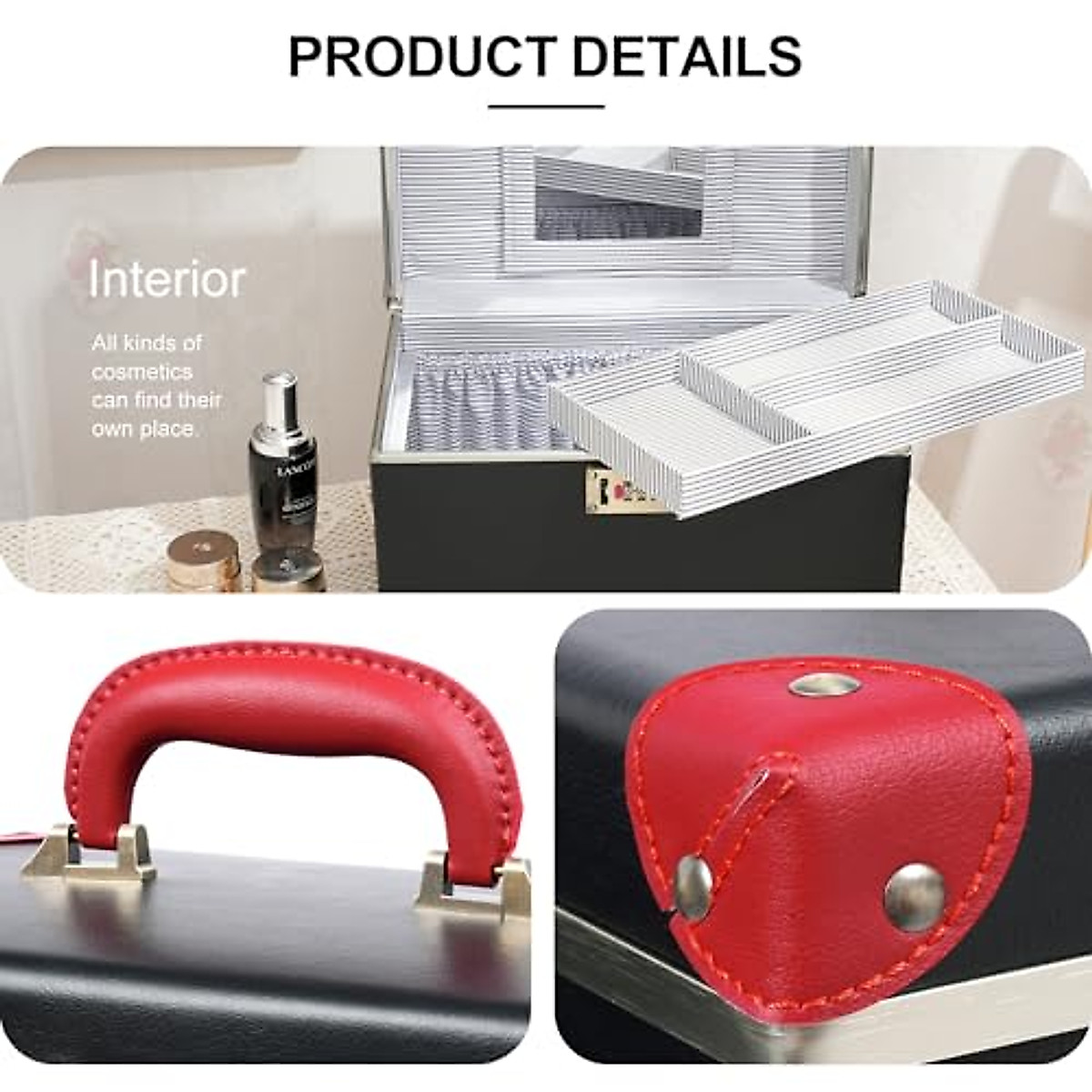 urecity Portable Retro Leather Makeup Train Case Cosmetic Organizer Case Leather Storage Box with Combination Lock (12.5", Black)