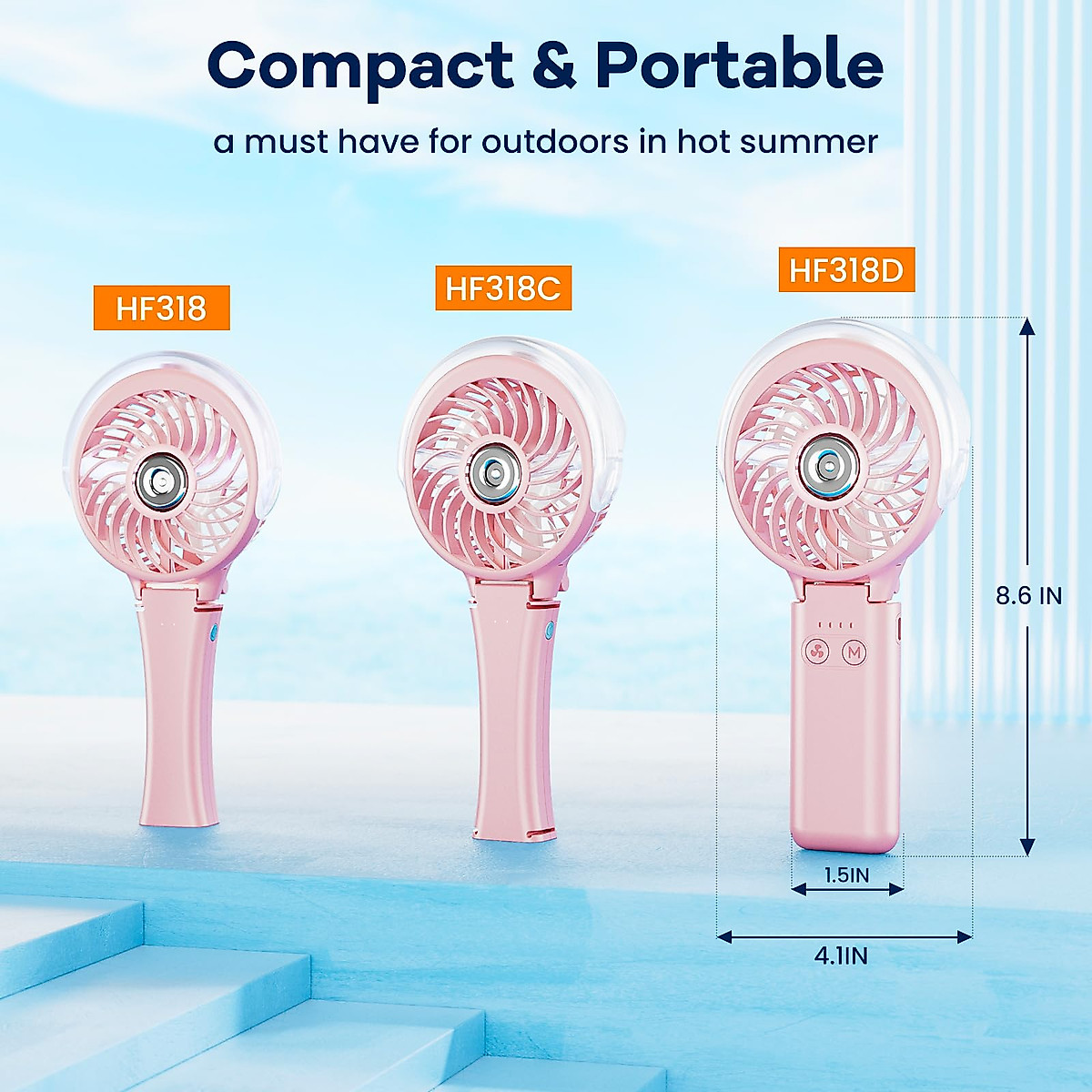 HandFan 5200mAh Handheld Misting Fan with Portable Charger, 34ml Water Tank, Rechargeable Personal Mister Fan, Spray Water Mist Fan, Electric Mini Hand Fans for Beach Travel Outdoors(Pink)