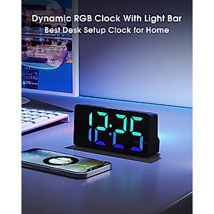 Mesqool Dynamic RGB Clock with Large Display Big Bold Numbers,Super Loud Alarm Clock for Bedroom,Heavy Sleepers,USB Charger,Snooze,Ambient Light,Dimmer,Small Bedside Desk Shelf Digital Clock for Teens