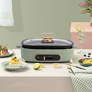 SUSTEAS 2 in 1 Electric HotPot with Removable Grill Pan, Non-Stick Skillet & 4L Shabu Shabu Pot,1200W with Slide Power Control for Frying,Grilling,Outdoor Camping BBQ, Family & Friend Gathering Party