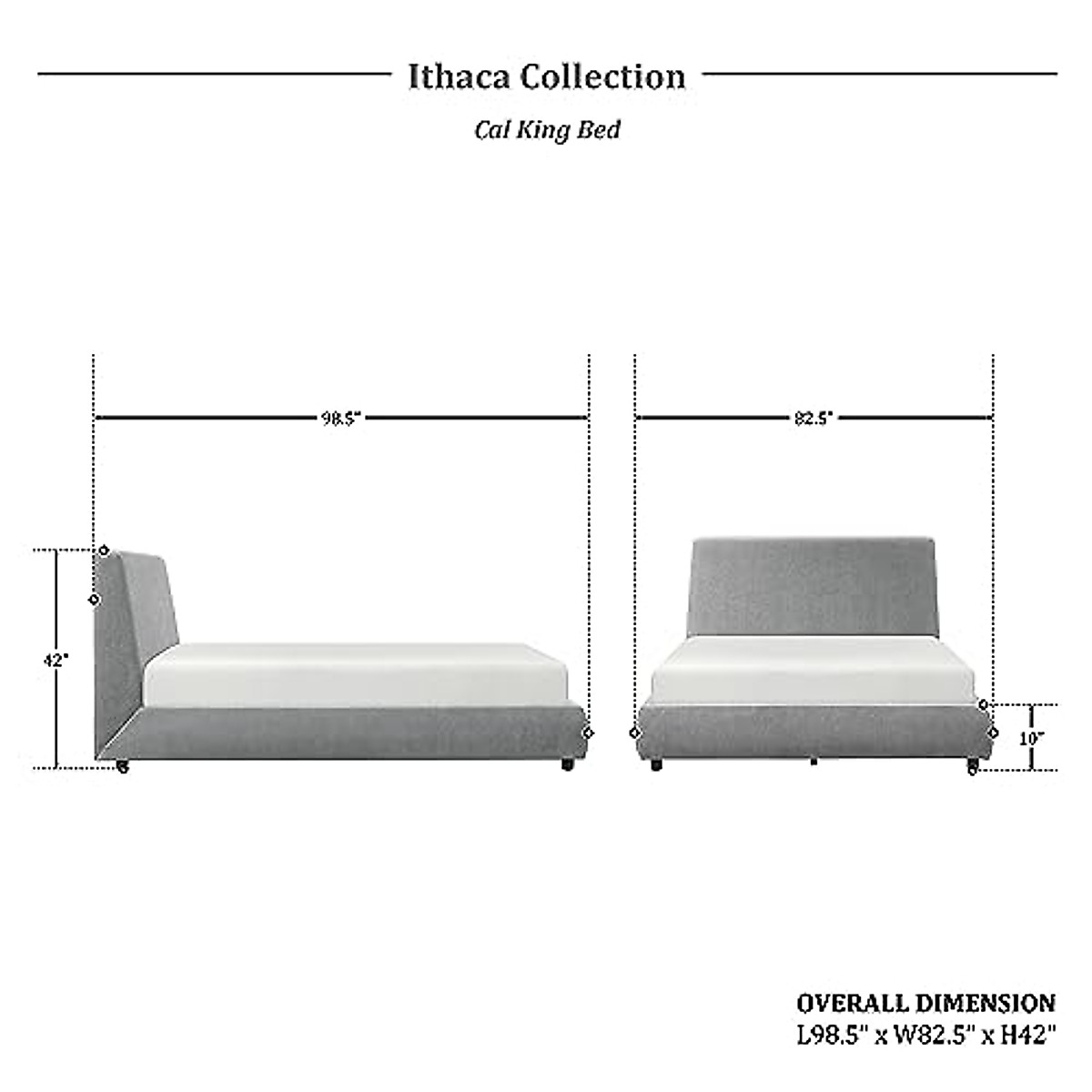 Lexicon Ithaca Chenille Upholstered Platform Bed, Cal King, Gray