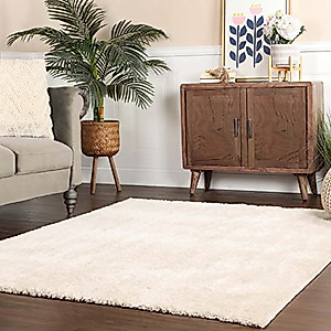 SUPERIOR Indoor Large Shag Area Rug with Non-Skid Foam Backing, Ultra-Soft and Fluffy Shaggy Rugs for Living Room, Bedroom, Office, Dining, Home Floor Decor, California Collection, Ivory, 4' X 6'