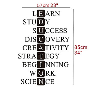 Education Words Quotes Wall Decal Study Room Learn School Wall Sticker Classroom Decor Motivational Education Quote Vinyl Wall Art Murals TM-17 (Black)