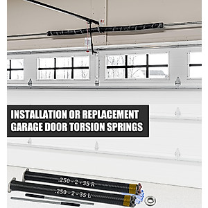 Garage Door Torsion Spring Set, Pair of 2" Electrophoresis Coated Garage Door Spring Replacement with 2 Non-Slip Winding Bars and Bearing, Minimum 16000 Cycles (.250x2x35")